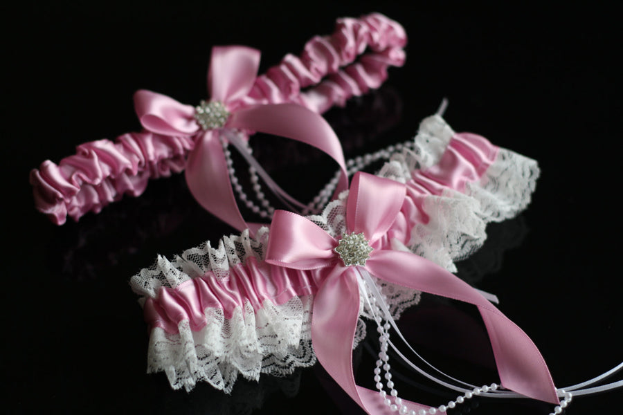 Dusty Pink Bridal Garter Set, Pink Wedding Garter Set, Pink Toss Garte ...