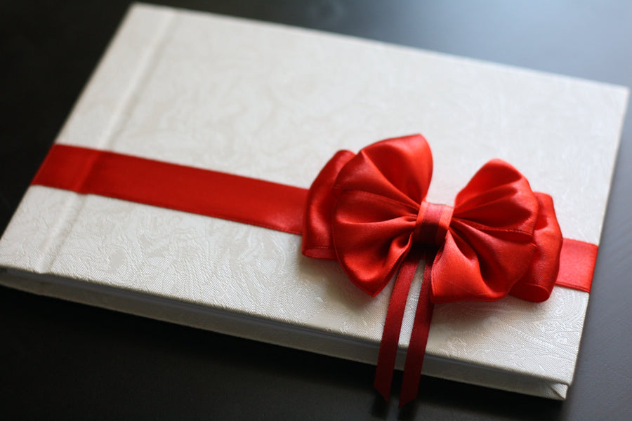 Red and White Wedding Guest Book, Red Bow Wedding Journal, White Brida ...
