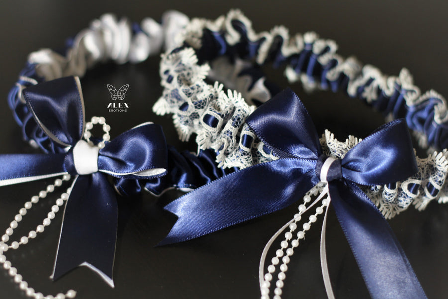 Navy Blue Wedding Garter Set \ Dark Blue Garters \ Navy Bridal Garters ...